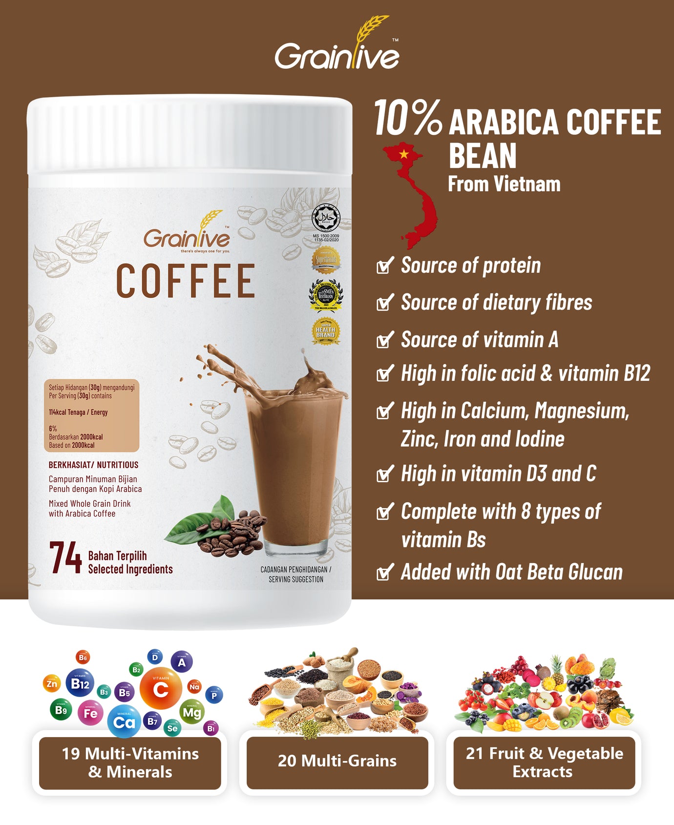 Grainlive Coffee | Low GI Nutritional Coffee with Multigrain & Fiber