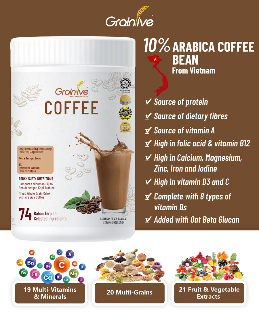 Grainlive Coffee | Low GI Nutritional Coffee with Multigrain & Fiber