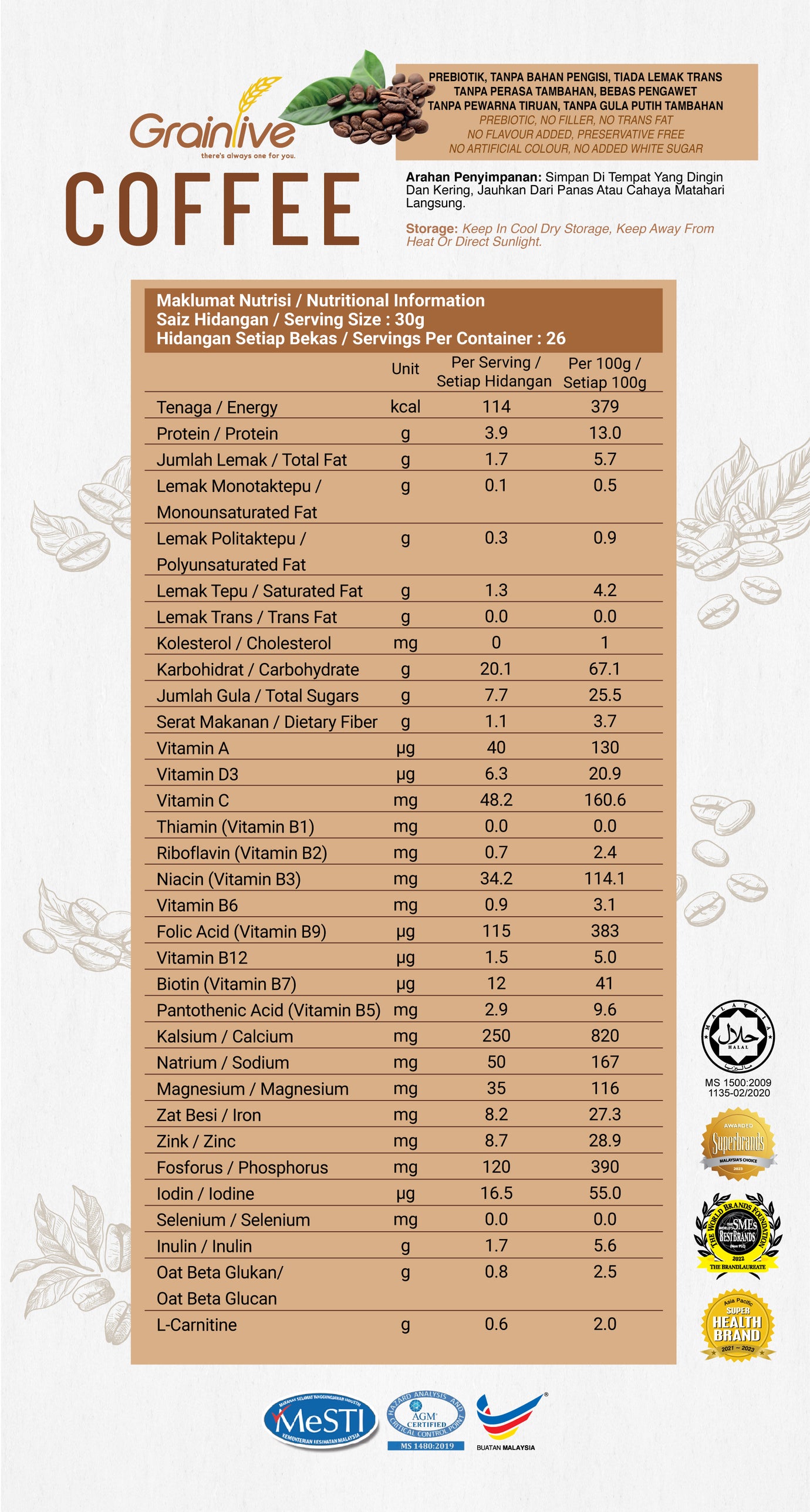 Grainlive Coffee | Low GI Nutritional Coffee with Multigrain & Fiber